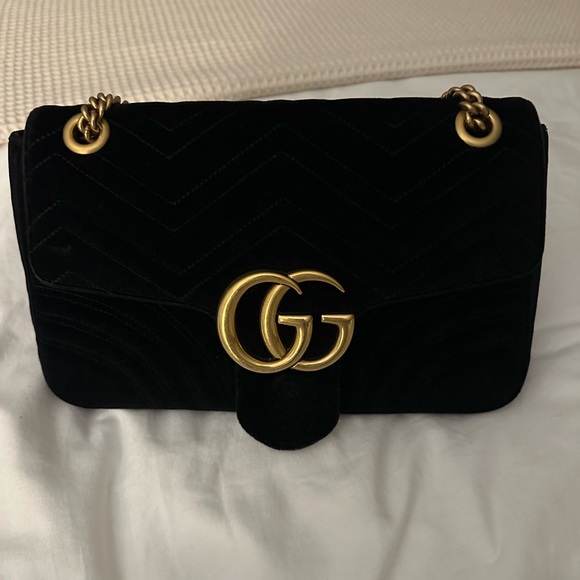 Gucci | Bags | Gucci Black Velvet Shoulder Bag | Poshmark